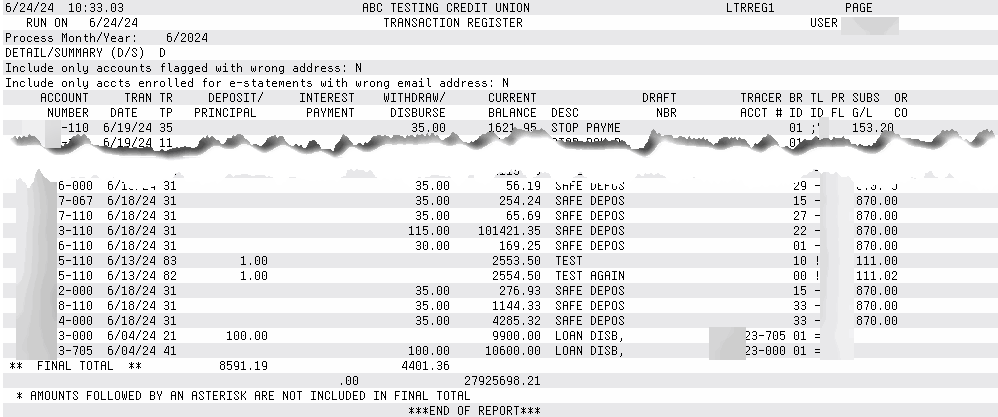 General Transaction Activity Report