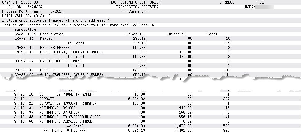 General Transaction Activity Report