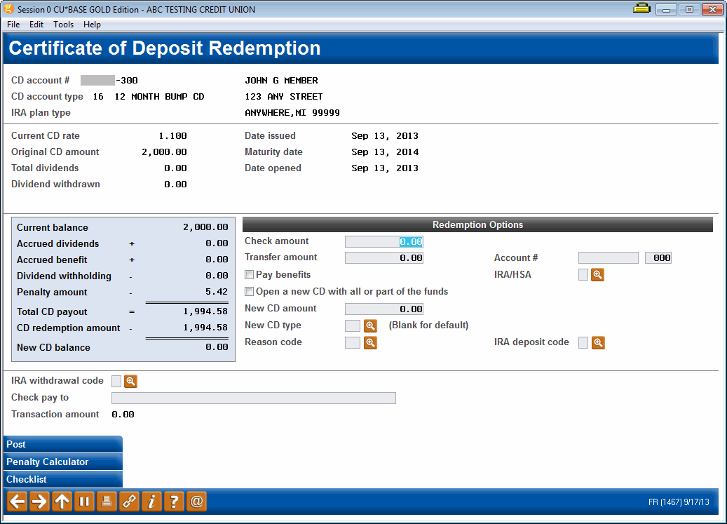Closing / Redeeming a Certificate Account (2)