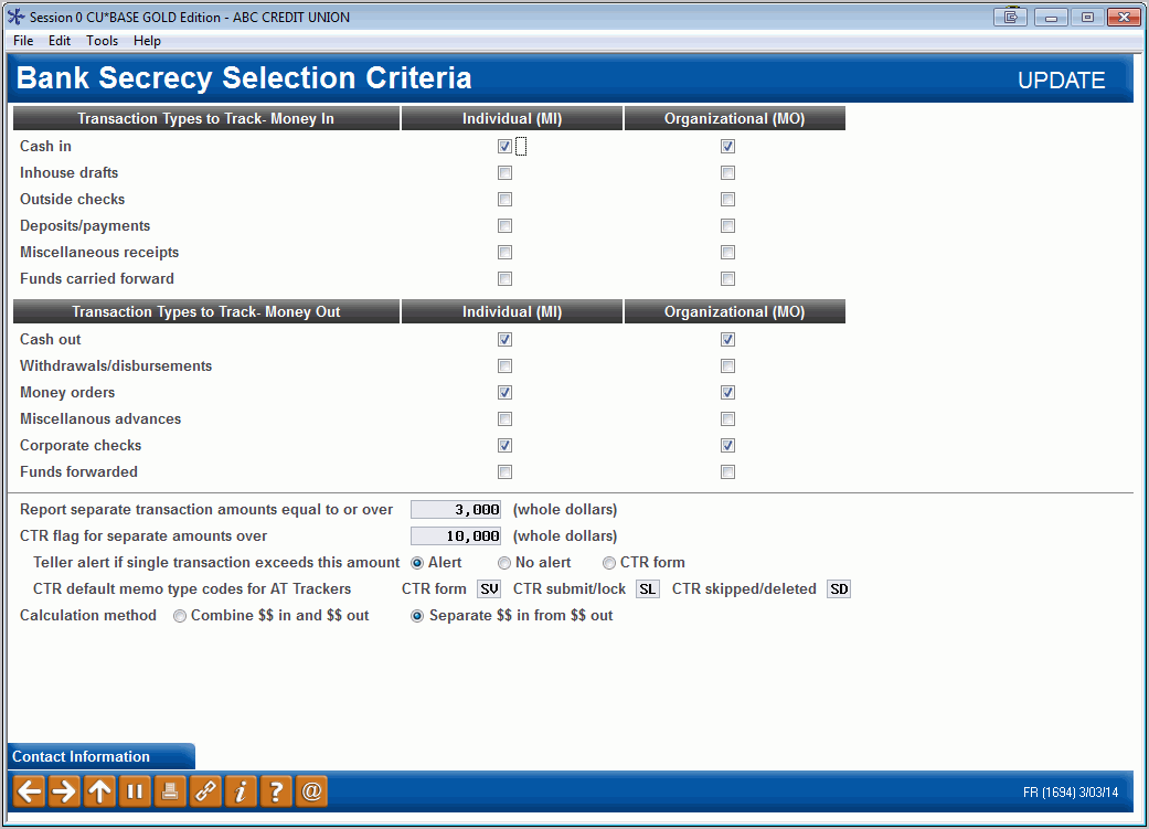 Bank Secrecy Act Monitoring Configuration
