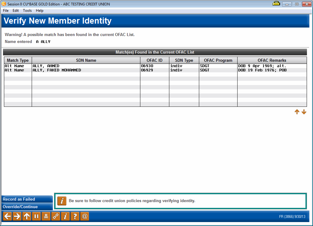 Verify Identity: OFAC: Suspected Match