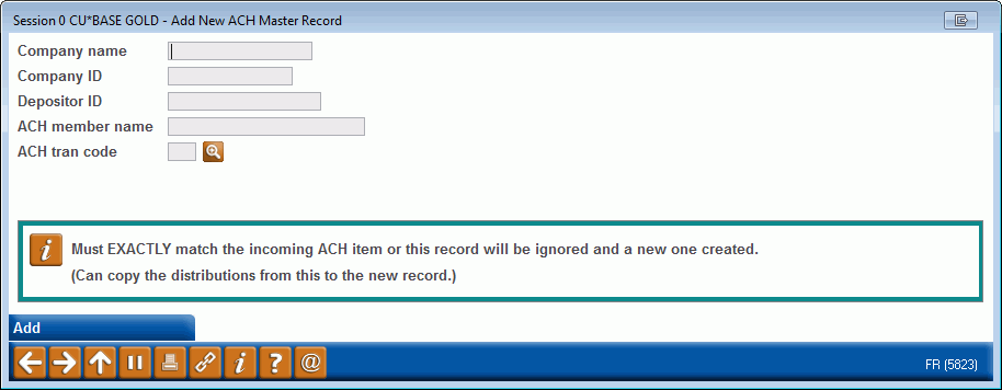 Adding a New ACH Master Record